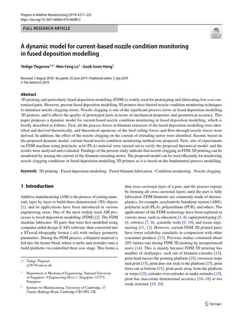 a dynamic model for current based nozzle condition monitoring in fused