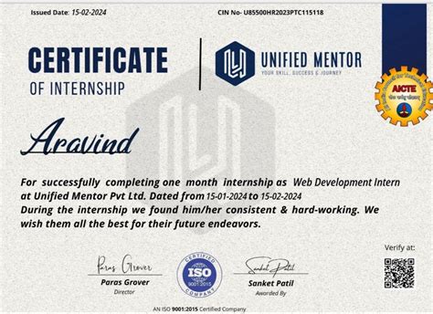 Aravind M On Linkedin Internshipcompletion Webdevelopment Grateful