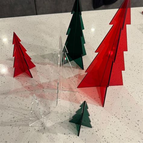 Minimalist Clear Acrylic Christmas Tree Set Of 5 Green Table Top