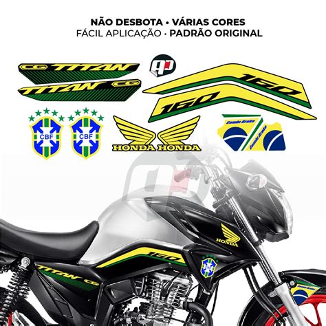 Kit Adesivos Faixas Honda Titan 160 Brasil Copa Shopee Brasil