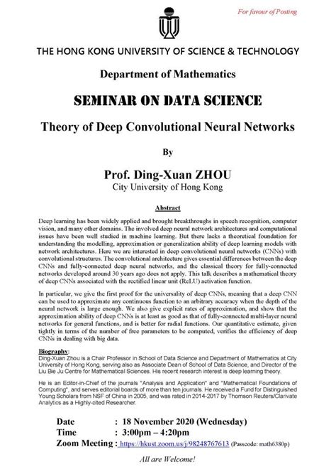 Math Seminar On Data Science Theory Of Deep Convolutional Neural
