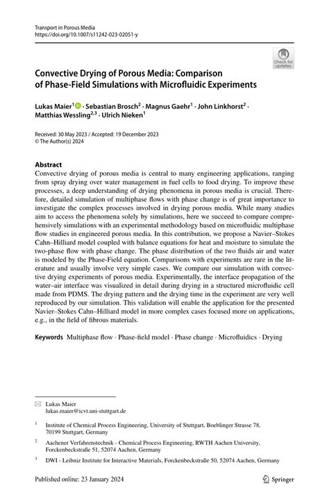Pdf Convective Drying Of Porous Media Comparison Of Phase Field Simulations With Microfluidic