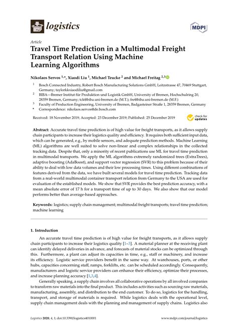 Pdf Travel Time Prediction In A Multimodal Freight Transport Relation Using Machine Learning