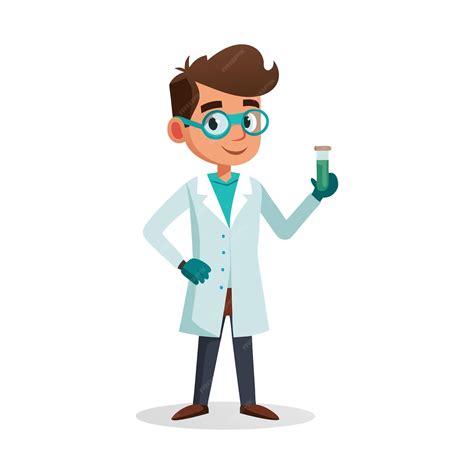 Cartoon Scientist Holding Test Tube In Lab Coat Premium Ai Generated Vector