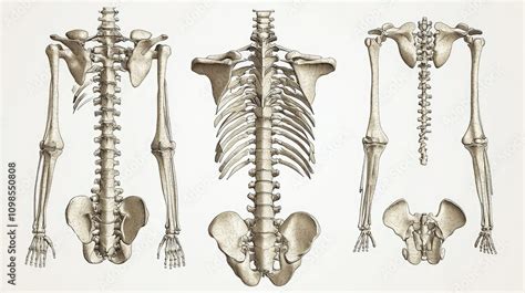 Detailed Illustration Of Human Spine Anatomy Featuring Views Of The Vertebral Column Rib Cage