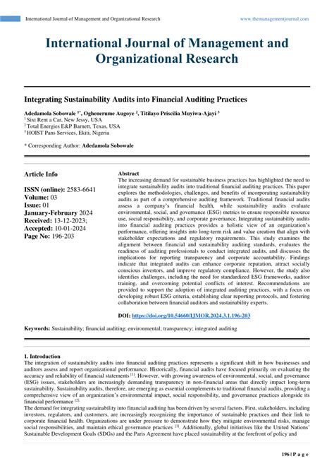 Pdf Integrating Sustainability Audits Into Financial Auditing Practices
