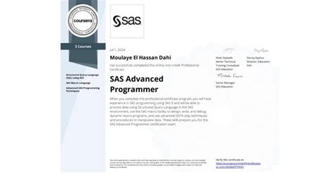 Completion Certificate For Sas Advanced Programmer Moulaye S