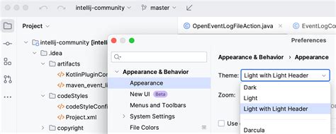intellij idea 2023 2 eap 3 light theme with light header in the new ui