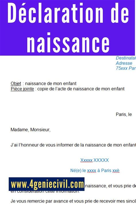 Lettre Déclaration De Naissance à Lemployeur Modèle Word Modifiable