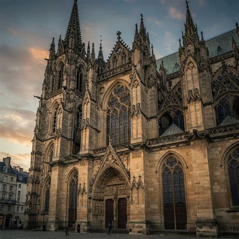 Gothic Cathedral With Pointed Arches Intricate Stone Carvings And