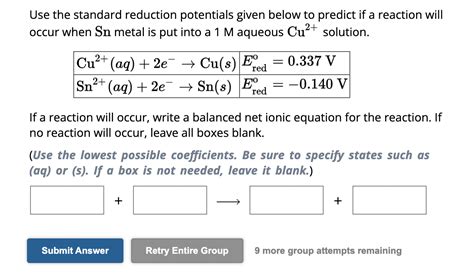 Solved Use The Standard Reduction Potentials Given Below To
