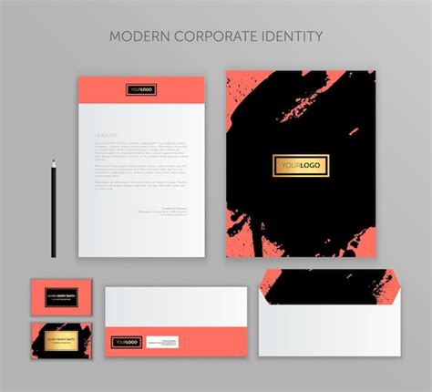 Corporate Identity Design Briefpapier Mockup Vektor Megapack Set Trendy Living Coral Premium