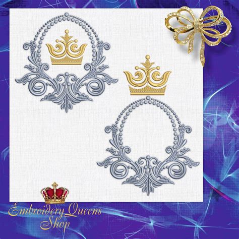 Crown Monogram Frame Machine Embroidery Design Set Crown Frame