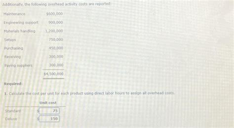 Solved Unit Based Versus Activity Based Costing Fisico