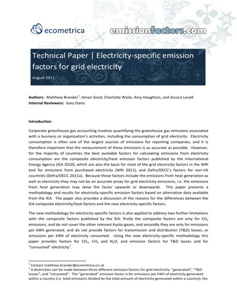 Electricity Emission Factors Grid Electricity Analysis