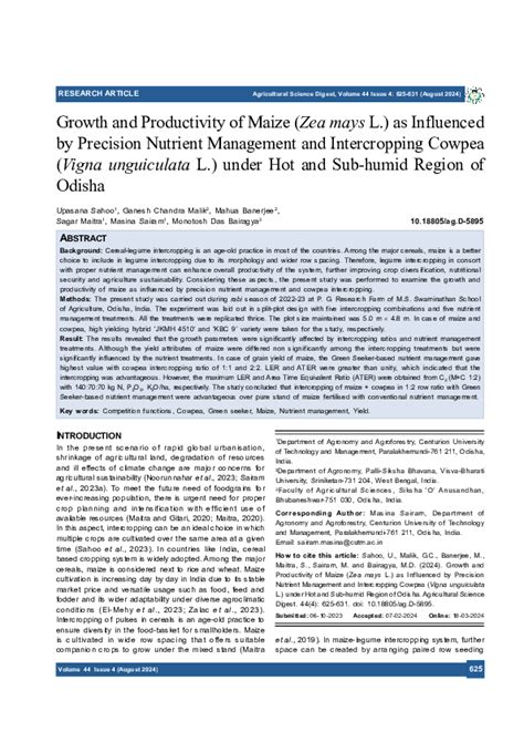 Pdf Growth And Productivity Of Maize Zea Mays L As Influenced By Precision Nutrient
