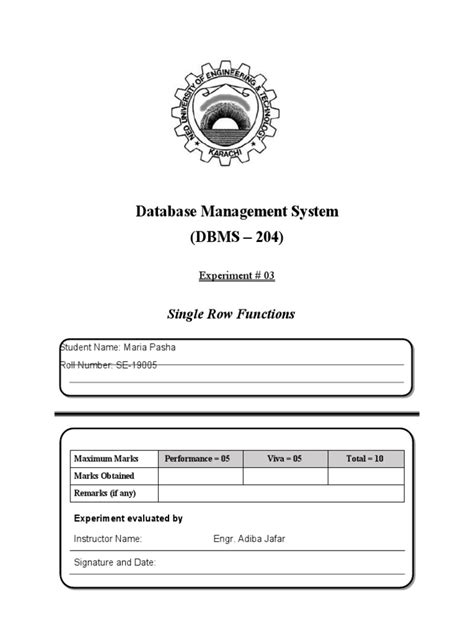 Database Management System Dbms 204 Single Row Functions Pdf