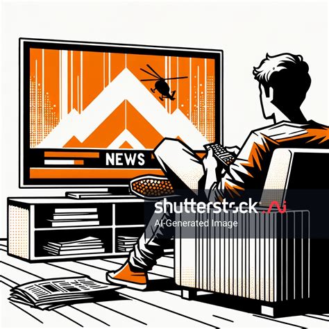 在沙發上收看新聞的人使用漫畫式黑白線條與橘色色塊上色方式製作 Ai Generated Image 2401020975 Shutterstock