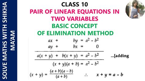 elimination method maths class 10th chapter 3 elimination method