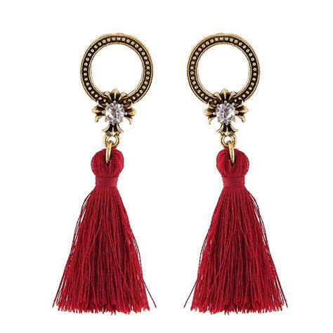 Jual Lrc Anting Tusuk Bohemia Round Shape Decorated Tassel Earrings