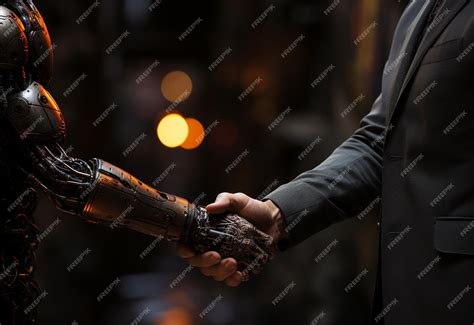 Premium Ai Image Robot And Man Hands In Handshake Ai Technology Development And Human Robot