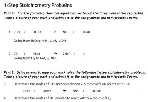 Solved 1 Step Stoichiometry Problems Part A For The