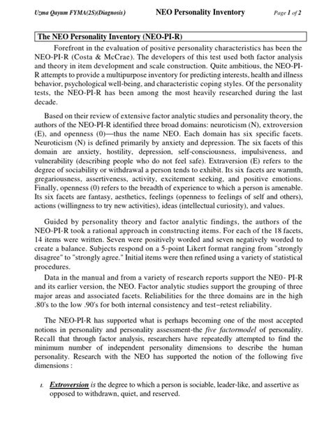 The Neo Personality Inventory Neo Pi R Pdf Personality Psychology Cognition
