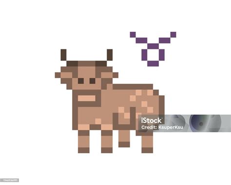 황소 조디악 기호 아이콘 8 비트 픽셀 아트 갈색 황소 흰색 배경에 고립 점성술 기호입니다 비전 과학 로고입니다 별자리 상징 과학에 대한 스톡 벡터 아트 및 기타 이미지