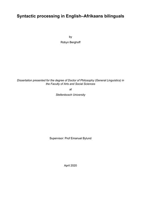 Pdf Syntactic Processing In English Afrikaans Bilinguals