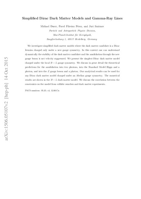 Pdf Simplified Dirac Dark Matter Models And Gamma Ray Lines