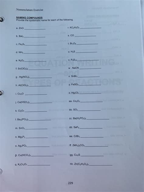 Solved Nomenclature Exercise NAMING COMPOUNDS Provide the | Chegg.com