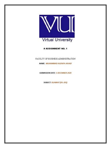 Vu Assignment No1 Islamiat Pdf Muhammad Prophets And Messengers In Islam