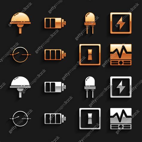 Set Battery Charge Level Indicator Lightning Bolt Electrical Measuring Instruments Light