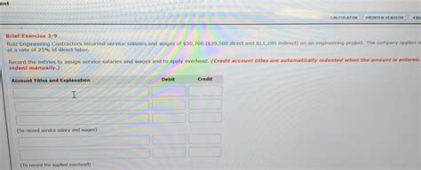solved ant calculator printer version 4 brief exercise 2 9
