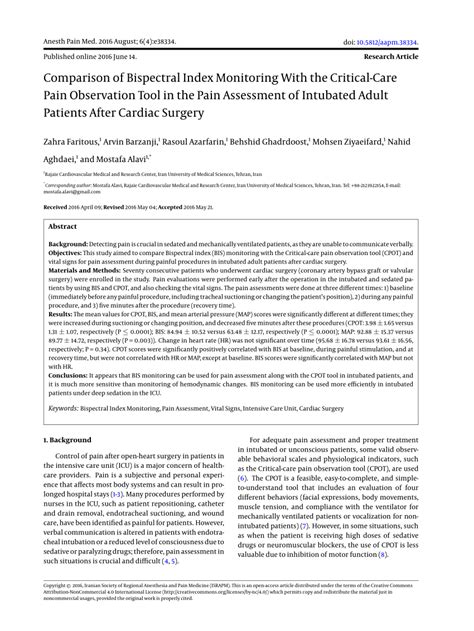 Pdf Comparison Of Bispectral Index Monitoring With The Critical Care