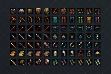 artstation weapon armor and equipment icons game assets