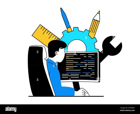 Web Development Concept With Character Situation Man Working With