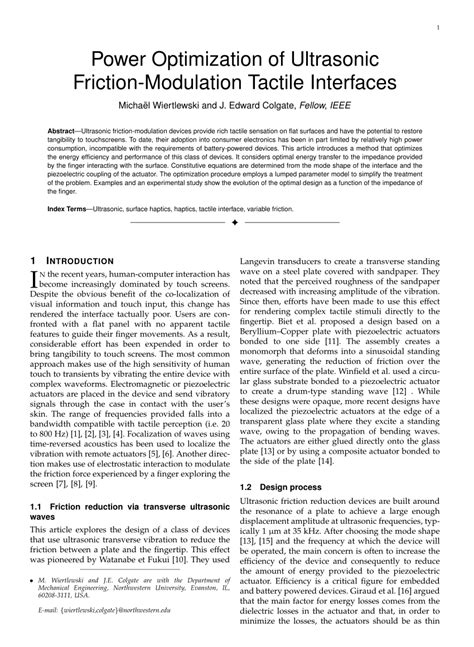 Pdf Power Optimization Of Ultrasonic Friction Modulation Tactile Interfaces