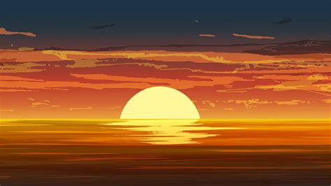 Ocean Sunset With Orange Sky 4511453 Vector Art At Vecteezy
