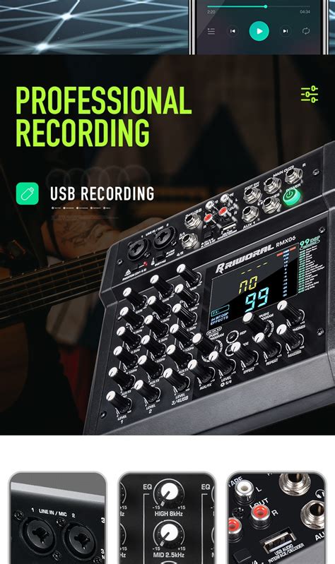 Mixer Audio Interface 6 Channel 99 DSP Reverberation Effects 48V Phantom Power Audio Mixer