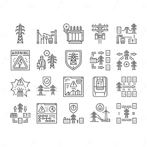 Electric Grid Energy Power Icons Set Vector Stock Vector Illustration