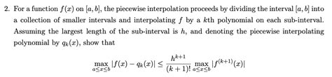 Solved 2 For A Function Fx On Ab The Piecewise
