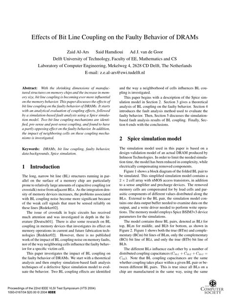 pdf effects of bit line coupling on the faulty behavior of drams
