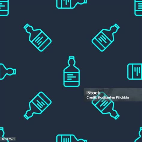 녹색 라인 테킬라 병 아이콘 은 파란색 배경에 원활한 패턴을 격리 멕시코 알코올 음료 벡터 감귤류 과일에 대한 스톡 벡터 아트 및 기타 이미지 Istock