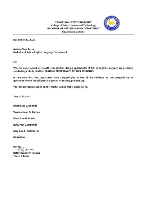 Validation Letter With Questionnaire Format Pdf The Arts Writing