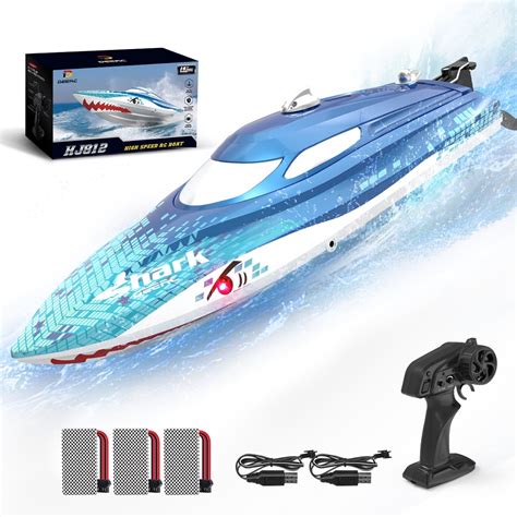 Deerc Remote Control Boat W Shark Graffiti Mph Ghz High Speed Rc Boats W Led Lights And