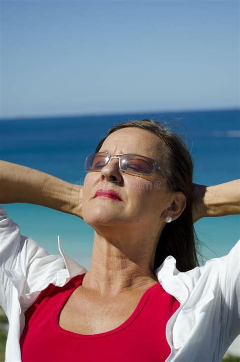 Portrait Mature Woman At Seaside Stock Image Image Of Confidence
