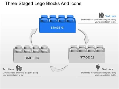 Three Staged Lego Blocks And Icons Powerpoint Template Slide PowerPoint Slides Diagrams