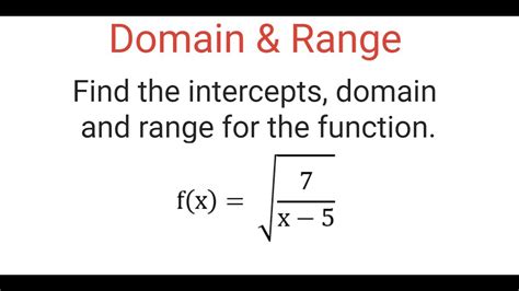 intercepts domain and range for square root rational function youtube
