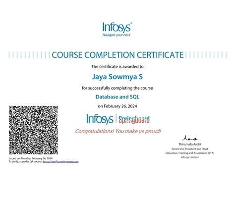 Jaya Sowmya S On Linkedin Ive Completed The Database And Sql Course